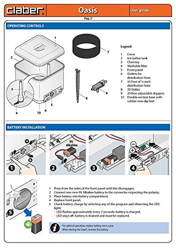 Claber 8053 Oasis 4-Programs/20 Plants Garden Automatic Drip Watering ...