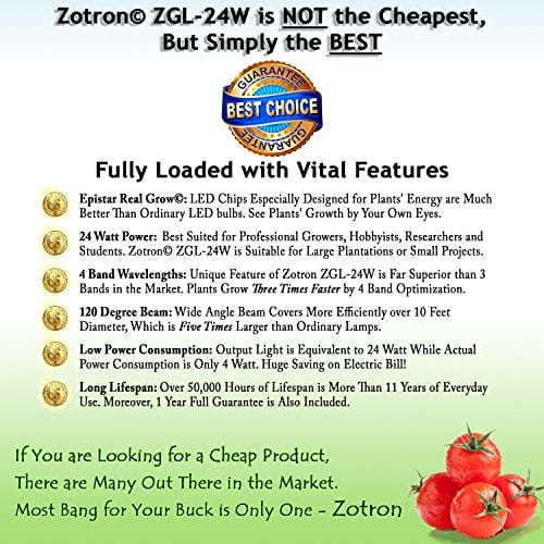 ZOTRON LED Grow Light 24W, Newest 3rd Generation Growing LED Light ...