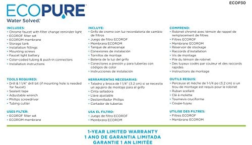 EcoPure ECOP30 Premium 3-Stage Reverse Osmosis Undersink Drinking Water Filter System - Kush and ...